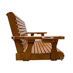 Wooden Porch Swing 2-Seater, Bench Swing with Cupholders, Hanging Chains and 7mm Springs, Heavy Duty 880 LBS, for Outdoor Patio Garden (Teak Tone, 4 FT Extra Large)