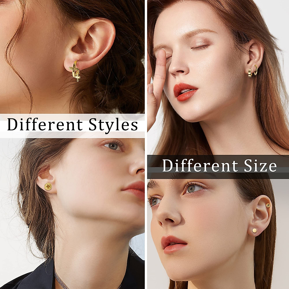 UBGICIG Earrings for Men 15Pairs Black Earrings Stainless Steel Stud Earrings Cross Dangle Hoop Men Earrings Set Fake Gauges Earrings for Women Men Piercing Jewelry Men's Earrings Set