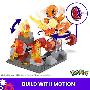 Mega Pokémon Building Toys Set Charmander’s Fire-Type Spin with 81 Pieces, 1 Poseable Character and Motion, for Kids
