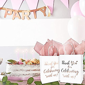 Medium Size Thank You Gift Bags with Tissue Paper - 12 Pack Bulk Kraft Paper Bags with Gold Foil Print and Handle for Birthday Party, Baby Shower, Wedding Celebration, Size 8"L x 4"W x 10"H (White)