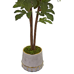 Nearly Natural 47in. Fig Artificial Tree in Stoneware Vase with Gold Trimming