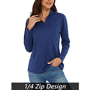 MAGCOMSEN SPF Golf Shirt Summer Shirts for Women Uv Protection Shirts Running Shirts Workout Shirts Athletic Shirts Dark Blue L