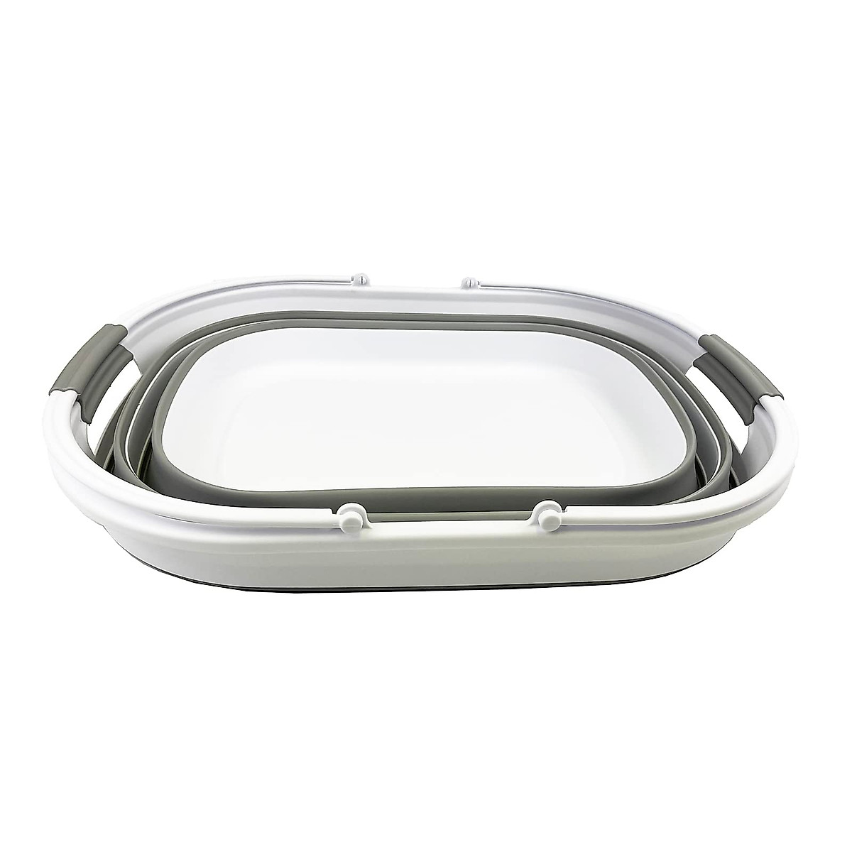 SAMMART 38L (10 Gallons) Collapsible Plastic Laundry Basket - Foldable Storage Container/Organizer - Portable Washing Tub - Space Saving Laundry Hamper (White/Grey)