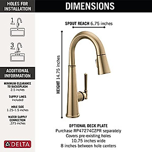 Delta Faucet Emmeline Gold Bar Faucet with Pull Down Sprayer, Bar Sink Faucet Single Hole, Wet Bar Faucets with Pull Down Sprayer, Prep Sink Faucet, Lumicoat Champagne Bronze 9982-CZ-PR-DST