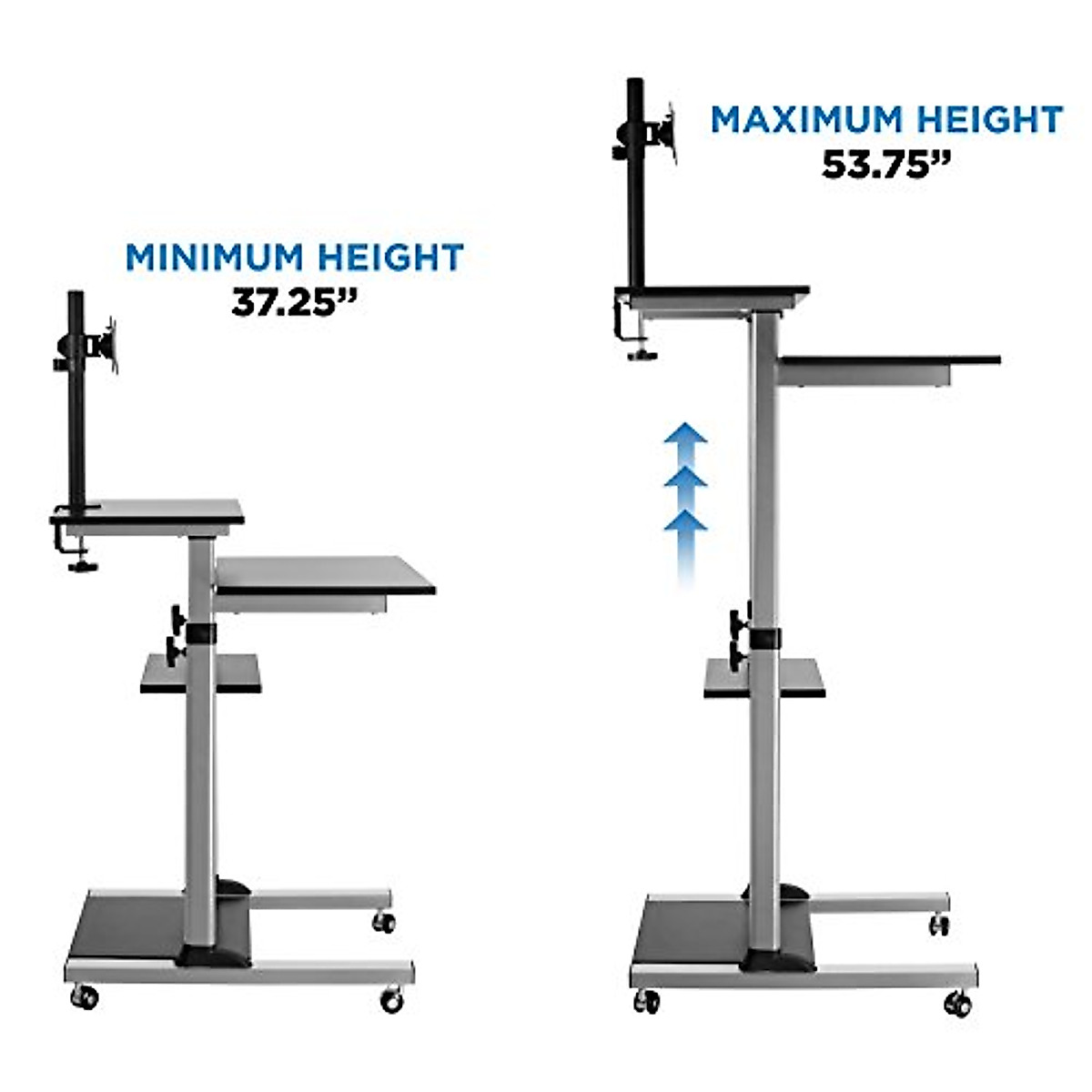 Mount-It! Mobile Stand Up Desk/Height Adjustable Computer Work Station Rolling Presentation Cart with Monitor Arm (MI-7942)