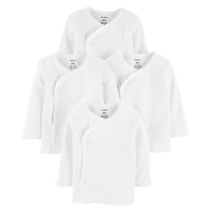 Carter's Unisex Baby 4 Pack Long Sleeve Side Snap Mitten Cuff Shirt, White, NB