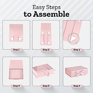 AJH3 ESSENTIALS Gift Box with Lid for Presents 10.5x7.5x3.1 Inches with Ribbon and Magnetic Closure (1 Pack) (Pink)
