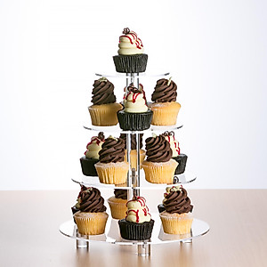 4 Tier Cupcake Stand, Round Acrylic Cupcake Tower, Multi Tiered Cake Stand, Large Clear Holder for Dessert Table Display, Weddings, Graduations, Birthday, Tea Party, Baby Shower, Donut Tree, Pastry