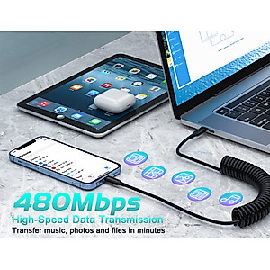 Arkidyn Coiled USB-C to Lightning Cable, MFi Certified Retractable USB C iPhone Charger Cord Charging Cable Compatible with iPhone 14 13 12 11 Pro Max XR XS X 8 7 6 Plus 5 SE