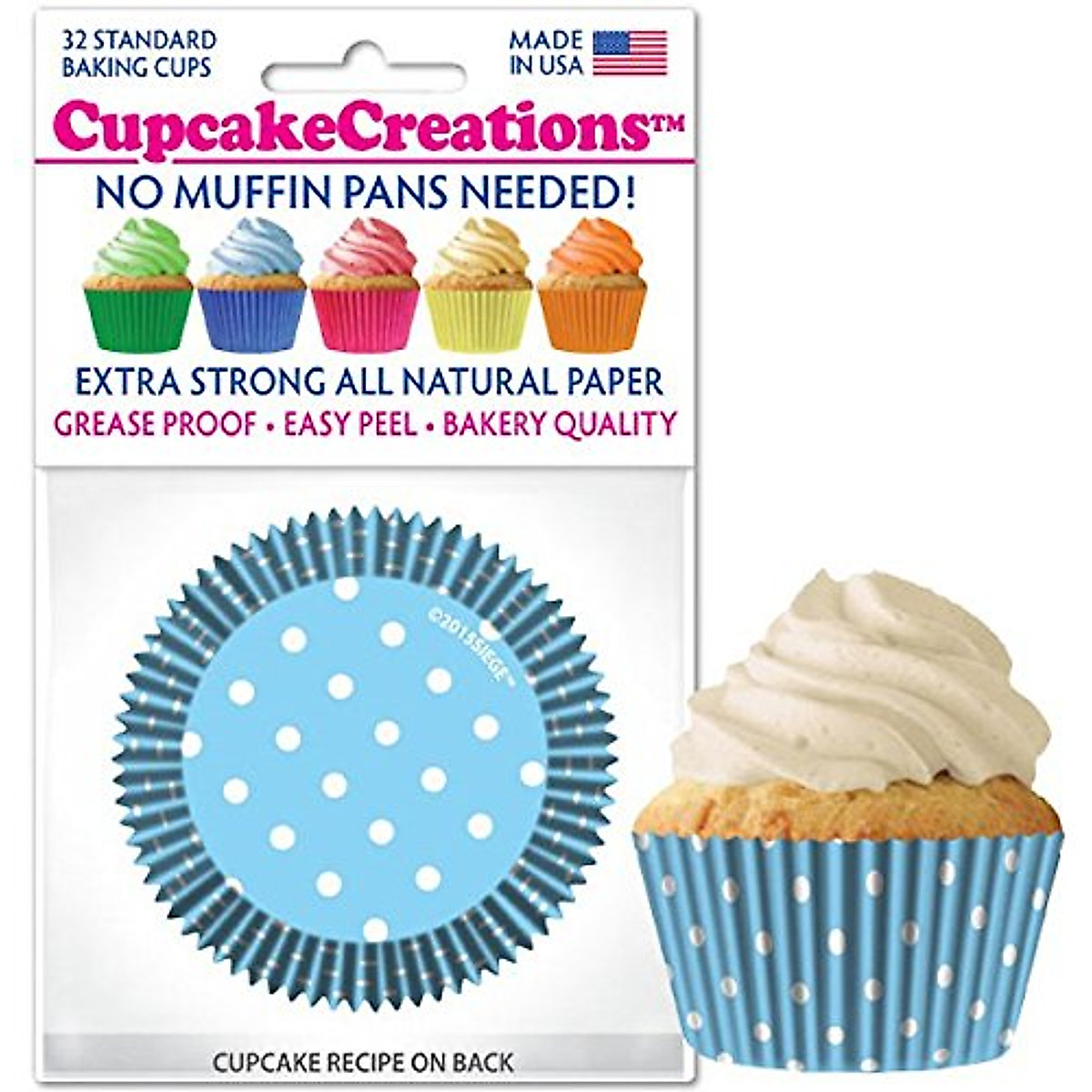 Cupcake Creations 32ct Standard Cupcake Liners - Light Blue Polka Dot