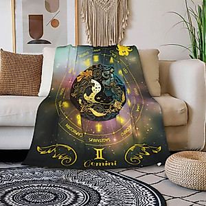 CaomeiWu Gemini Zodiac Blanket, 60" x 50" Flannel Stars Astrology Themed Stuffed Vibrant Throw, Soft Nap Throw Blanket for Home Boys Girls Women Horoscope Lovers Gifts