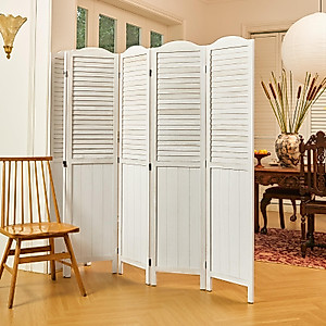Room Dividers, 5.75Ft Individual Privacy Screens Foldable Wooden Louver & MDF Stable Wall Divider for Home Office Bedroom, 6 Panels (White-Washed)
