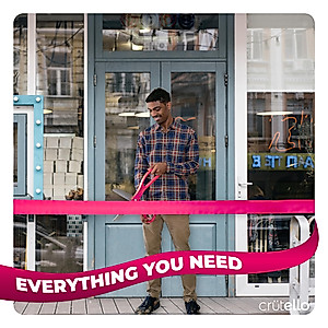 Crutello Giant Ribbon Cutting Ceremony Kit 21" Grand Opening Scissors Set with Sharp, Pink Handled Durable XL Scissors, and 30 Feet of Oversized 4" Wide Pink Ribbon