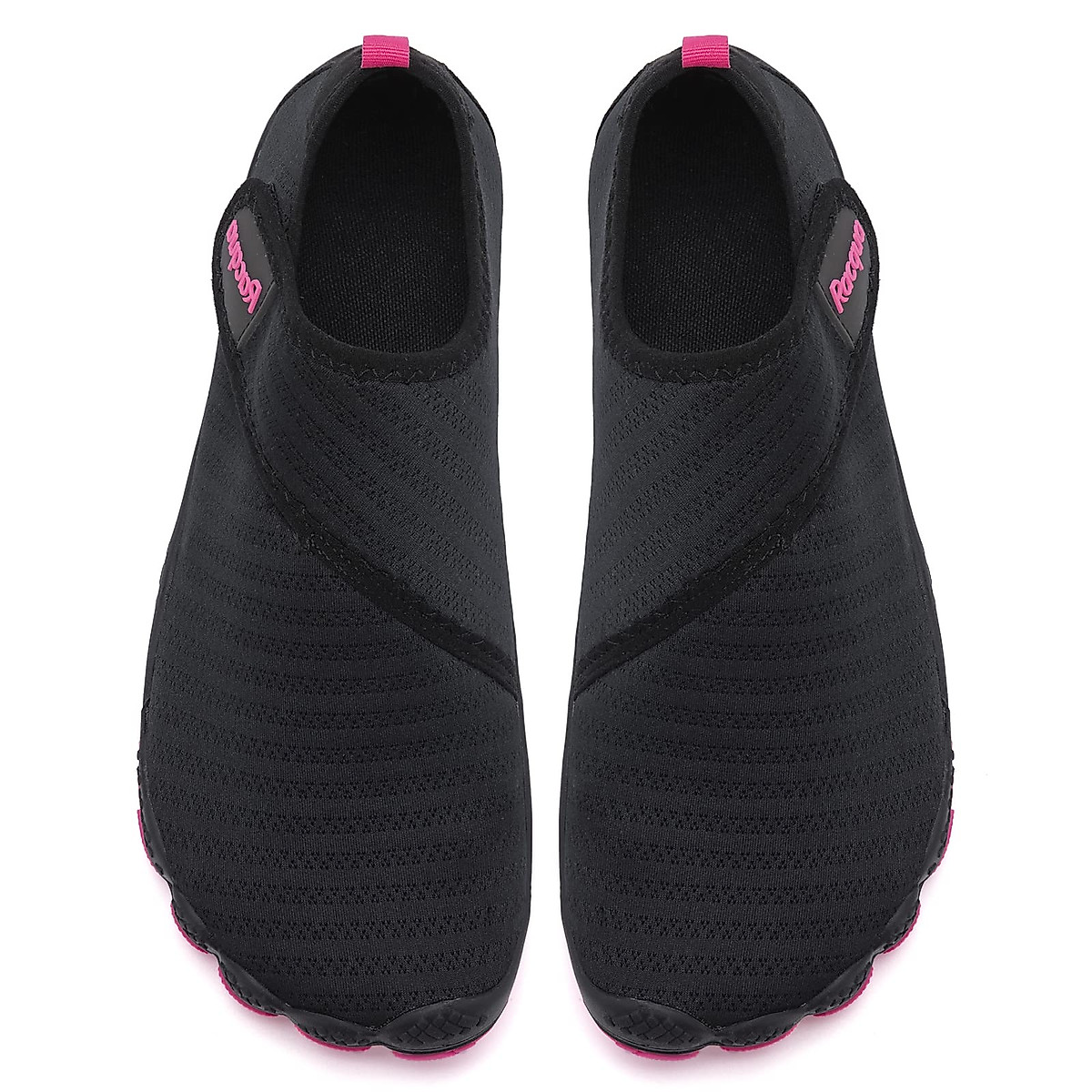 Racqua Mens Womens Water Shoes Quick Dry Barefoot Lightweight Shoes Beach Swim Sport Shoes Hiking Pool Surfing Diving Aqua Shoes Black/Rose 9.5 Women/8.5 Men