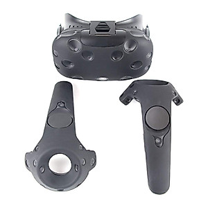 Meijunter VR Protective Silicone Case for HTC Vive Controller/Headset - Soft-Touch Handle Cover Accessories (Black)