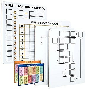 Dry Erase Division Multiplication Chart Whiteboard & Division practice white board Double Sided Times Table Math Manipulatives White Board for Kids Students Classroom and Home Mini Whiteboard Lapboard