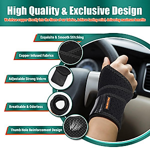 NURCOM 2 Pack Copper Wrist Brace for Carpal Tunnel, Upgraded Compression Wrist Support Brace for Day Night Support, Adjustable Wrist Wraps for Arthritis Tendonitis Pain Relief, Sport, Both Hands,