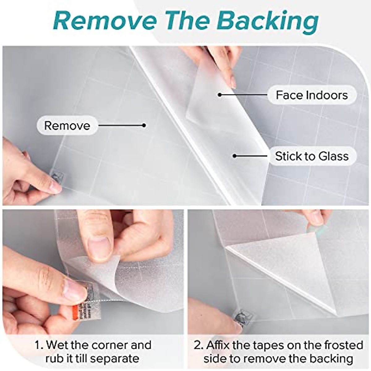 DOWELL Privacy Window Film, Frosted Glass Window Film for Bathroom, Static Cling Non Adhesive Window Clings, Opaque Door Shower Covering, UV Blocking Window Sticker for Home Office, 17.5 x 78.7 inches