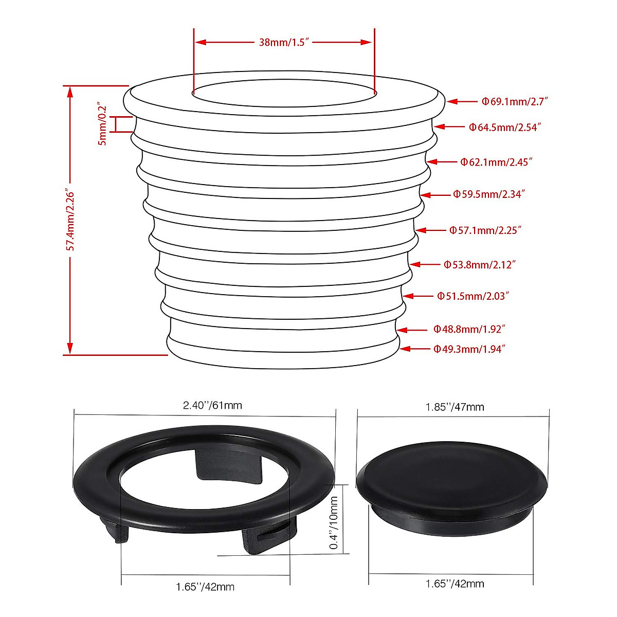 2 Pieces Umbrella Cone Wedge Patio Table Umbrella Hole Ring and Cap Set Fits up to 1.5 Inch in Diameter or Smaller Outdoor Patio Table Hole Pool Umbrella Adapter(Black Black)
