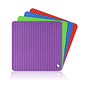 Silicone Trivets Mats, Silicone Hot Mats Set, Silicone Hot Pads, Silicone Pot Mat for Countertop, Trivet Pads Heat Resistant, Table Placemats, Square Small Drying Mats, 4 Pack, Black Trivets