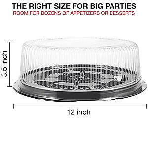 12 Pack Convenient Plastic Food Containers with Lids 12 in– Disposable Serving Tray – Black Serving Platter – Food Tray – Recyclable Plastic Tray with Clear Lid – Serving Trays for Party And Occasions