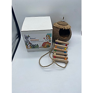 kuminamoja Coconut Bird's Nest with Ladder for Parrots Parakeet Conures Cockatiel and Small Animals (Large)