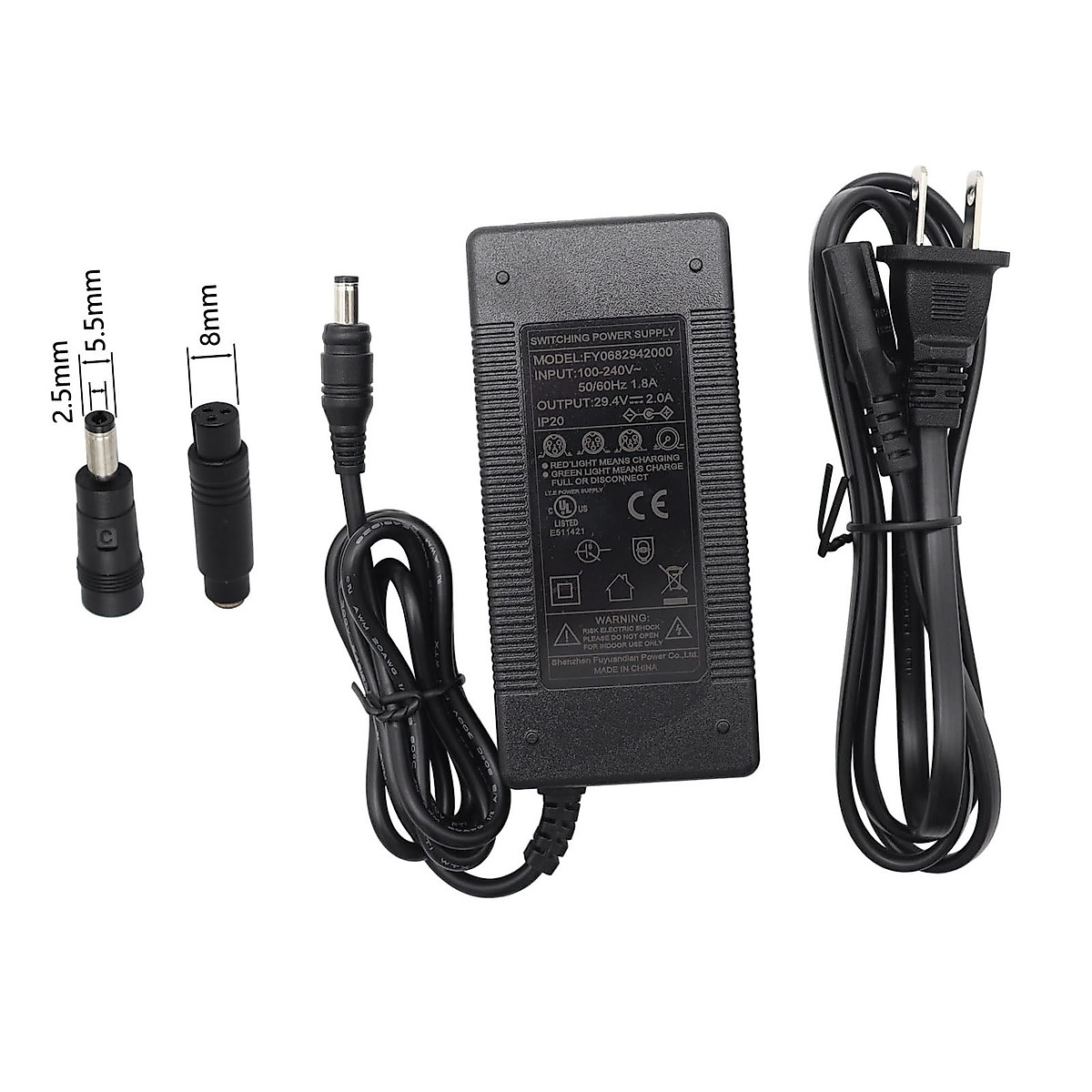 xiixtoo 29.4V 2A AC Power Supply Charger 24V 25.2V 25.9V AC-DC 5.5 x 2.1 mm Plug with 5.5 x 2.5 mm Tip for 7S 24V Lithium Battery Pack