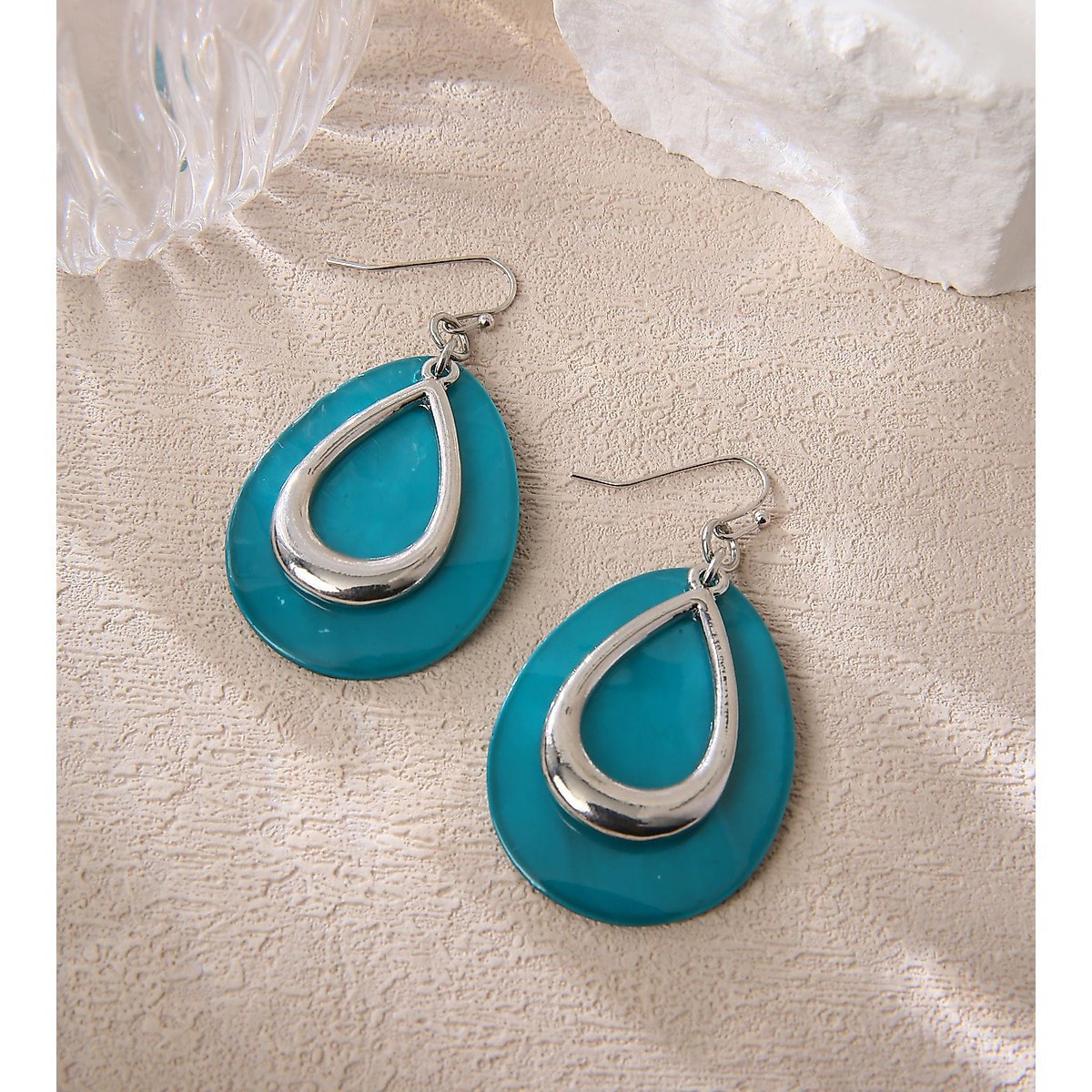 Jules D. Natural Shell Tear Drop Earrings Trendy Fashion Dangling Earring for Women (Teal)