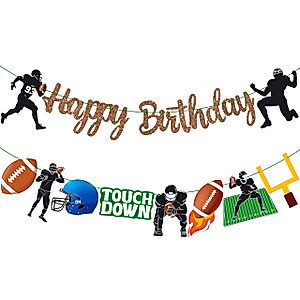 Football Happy Birthday Banners Football Themed Birthday Party Decoration Rugby Player Cutout Banner 2Pcs Football Party Decoration for Football Baby Shower Supplies