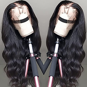 Pizazz 13x4 HD Transparent Lace Front Wigs Human Hair Pre Plucked with Baby Hair 180 Density Brazilian Body Wave Human Hair Wigs for Women 9A Glueless Lace Frontal Wigs Natural Color (20 Inch)