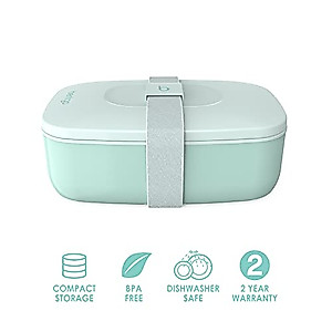 Bentgo Classic - All-in-One Lunch Box - Modern Bento-Style Design Includes 2 Stackable Containers, Built-in Plastic Utensil Set, and Nylon Sealing Strap (Coastal Aqua)