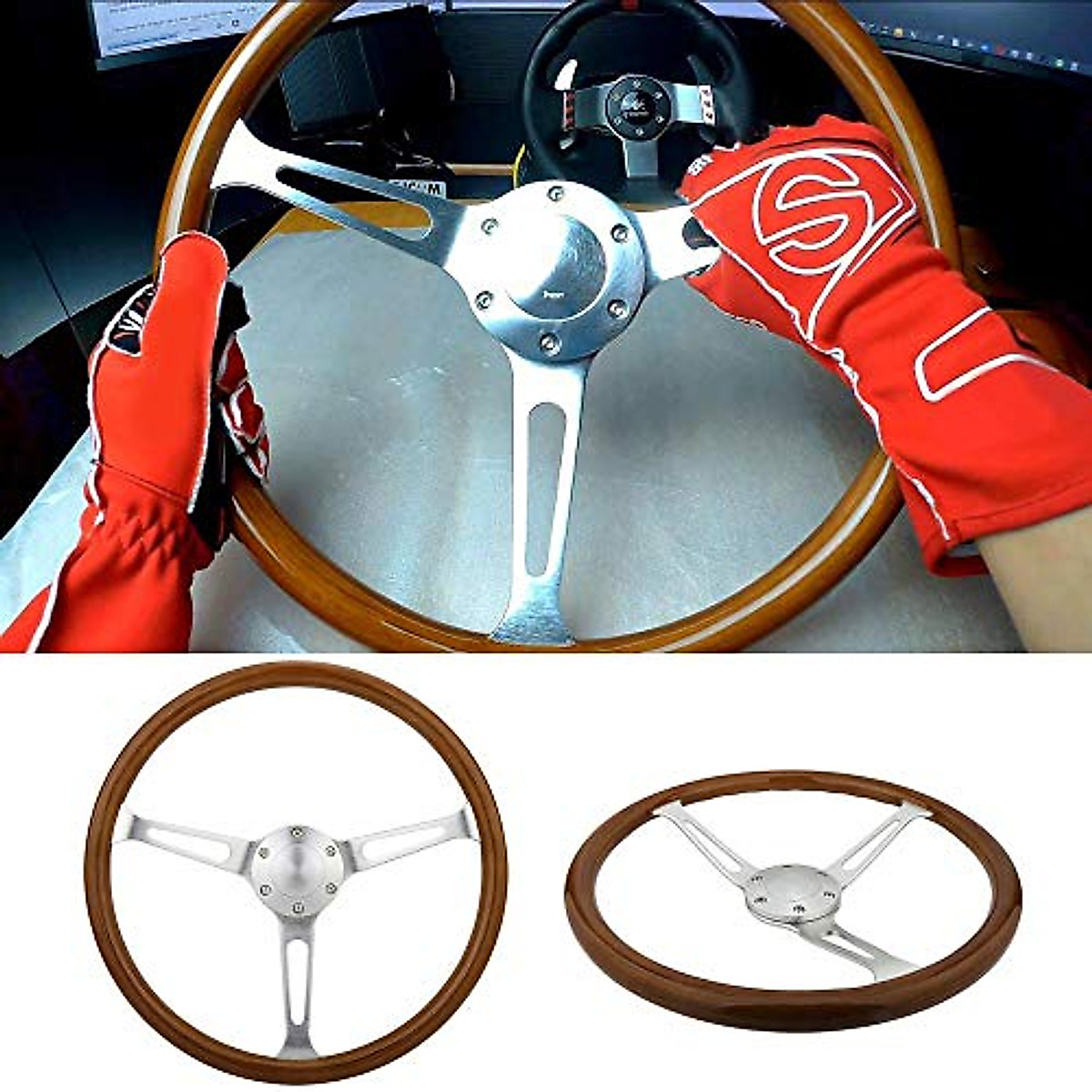 Universal 380mm 15" Inch Deep 40mm Grant Classic Nostalgia Style Wood Grain Steering Wheel with Horn Kit