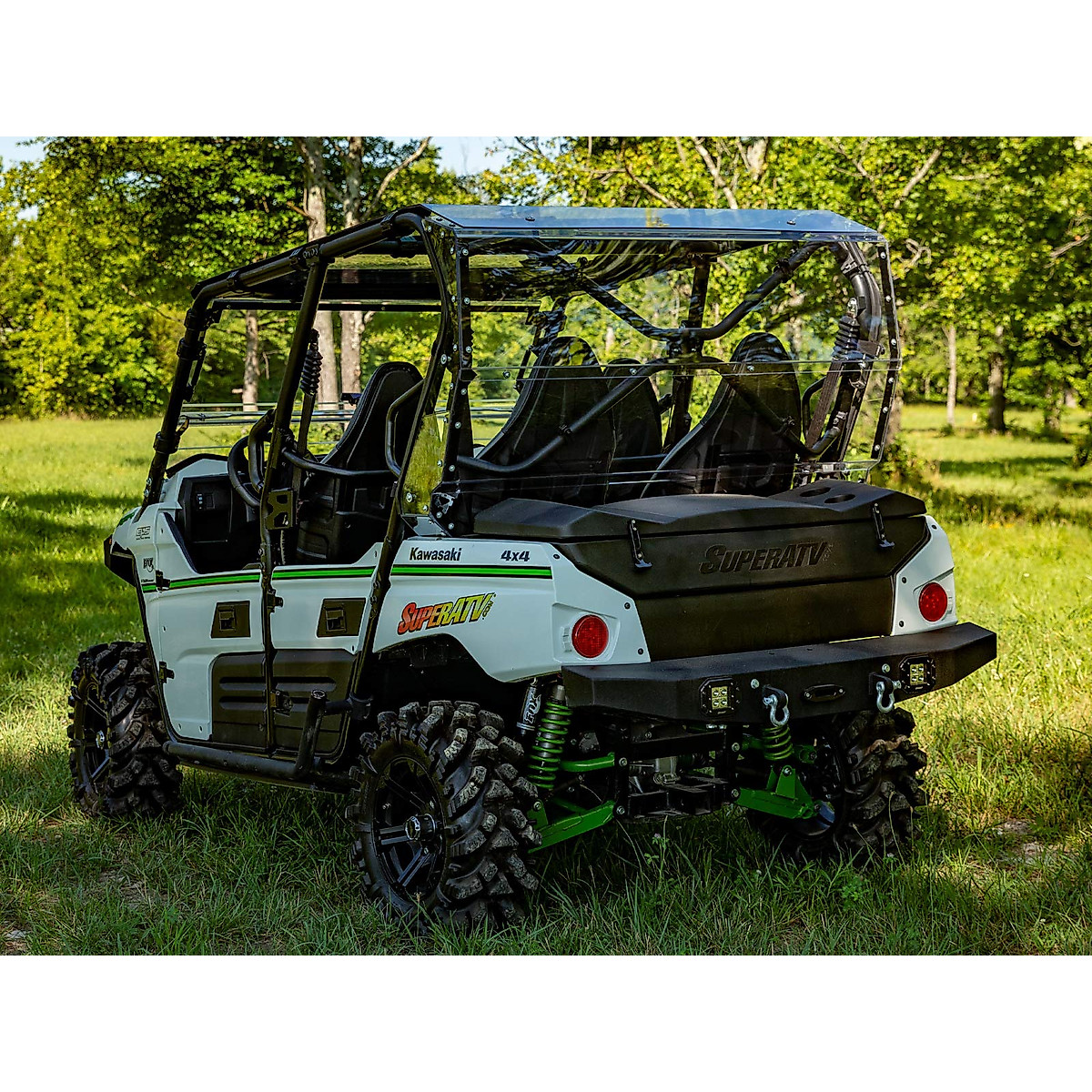 SuperATV UTV Rear Cargo Box for 2012+ Kawasaki Teryx 4 - Heavy Duty Rear UTV Box with Rubber Seal and High Strength Latches | Built-in Cup Holders | Easy Installation | 67 Quart Storage Capacity