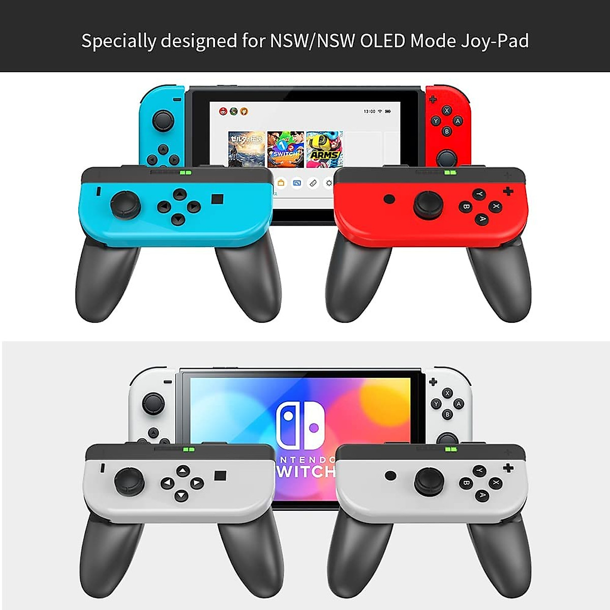JDDWIN Joycon Grips Compatible with Switch & Switch OLED Controllers,Wear-Resistant Joy-con Handle for Switch/Switch OLED. (Black)