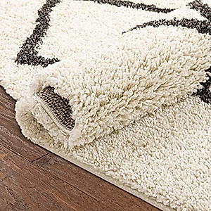 Well Woven Engren Ivory | Thick Nordic Shag | Tribal Diamond Area Rug 5x7 (5'3" x 7'3")