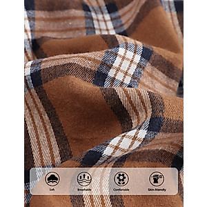 Fuermos Button Down Shirt Men Plaid Shirts Brown XL