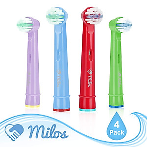 Milos Kids Toothbrush Replacement Heads for Oral-B, Pack of 4, Extra-Soft Bristles,Fits for Electric Braun Brush Heads, Refill for Vitality Precision Sensitive White and Clean Triumph