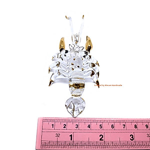 Handmade Mini 4" Crayfish Figures Blown Glass Art/Miniature Freshwater Lobster Animals/Collectible Figurines Gift Ideas/Tiny Ornament Cool Stuff Decor - White