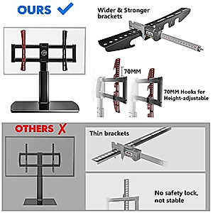 FITUEYES Universal TV Stand, Swivel TV Table Stand for 32-65 70 75 Inch Flat Screen, Table Top TV Stand Base Replacement, Height Adjustable TV Mount Stand with Glass Base, Max Holds 88lbs