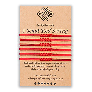 Shonyin Red Bracelet for Protection Good Luck 7 knots Kabbalah Thread Handmade String Bracelets for Women Men Boys Family Friends 6 PCS