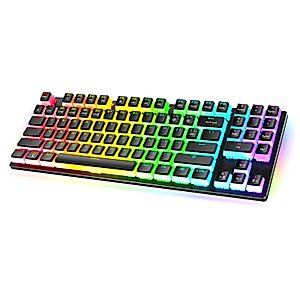 Havit Mechanical Gaming Keyboard with PBT Pudding Keycaps, 89 Keys RGB Backlit Wired USB Computer Keyboards with Blue Switches & Surround Lighting for Desktop PC Gamer (Renewed)