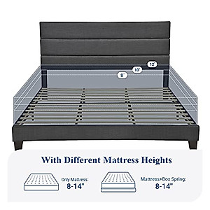 Allewie King Size Platform Bed Frame with Fabric Upholstered Headboard and Wooden Slats Support, Fully Upholstered Mattress Foundation/No Box Spring Needed/Easy Assembly, Dark Grey