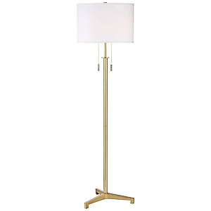 Possini Euro Design Encino Modern Glam Luxe Floor Lamp Standing 60" Tall Antique Brass Gold Metal Tripod Base Off-White Fabric Drum Shade Decor for Living Room Reading House Family Bedroom Home