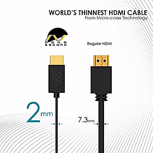 Nanosecond Extreme Slim 2.6’ Micro HDMI Cable – World’s Thinnest and Most Flexible HDMI Cable. (2.6 Ft / 0.8m) High-Speed Supports Full 1080P, 4K, UltraHD, 3D, Ethernet, and Audio Return Channel