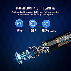 Wireless Endoscope Camera, NIDAGE WiFi 5.5mm 1080P HD Borescope Inspection Camera for iPhone Android, 2MP Semi-Rigid Snake Camera for Inspecting Motor Engine Sewer Pipe Vehicle (33FT)