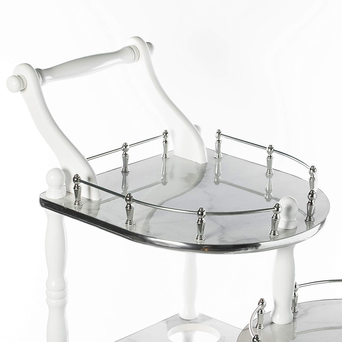 Serving Bar Cart Tea Trolley, 3 Tier Shelves on Rolling Wheels, Mobile Liquor Bar for Wine Beverage Dinner Party, Kitchen Storage Island Coffee Cabinet for Dining Living Room, Wood, Silver White, Gray