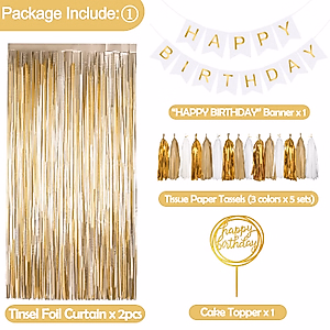 KATBUU Gold Birthday Decorations - Golden Birthday Party Decorations, Happy Birthday Decorations for Women Boys Girls Men, Golden Birthday Decor, White and Gold Birthday Decorations Set