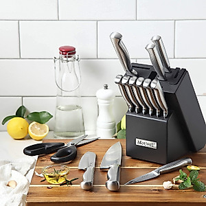 McCook MC21 German Stainless Steel Knife Block Sets with Built-in Sharpener + MCW12 Bamboo Cutting Board(Large, 17”x12”x1”)