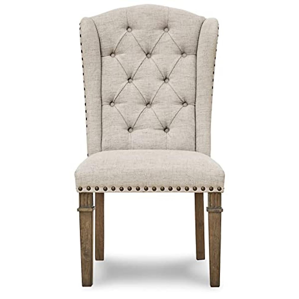 Signature Design by Ashley Markenburg 20" Retro Tufted Upholstered Dining Side Chair with Nailheads, Set of 2, Beige & Dark Brown