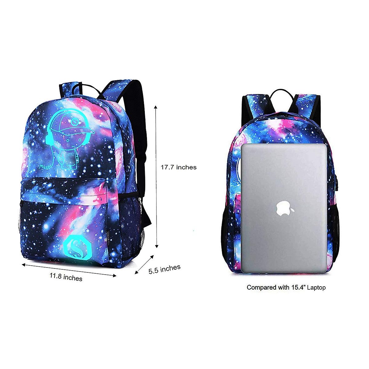 FLYMEI Galaxy Backpack, Luminous Backpack with Drawstring Bag & Pencil Case for Boys/Girls, Cool Anime Backpack for Boys Lightweight Laptop Backpack for Work, Casual Bookbag for Teens
